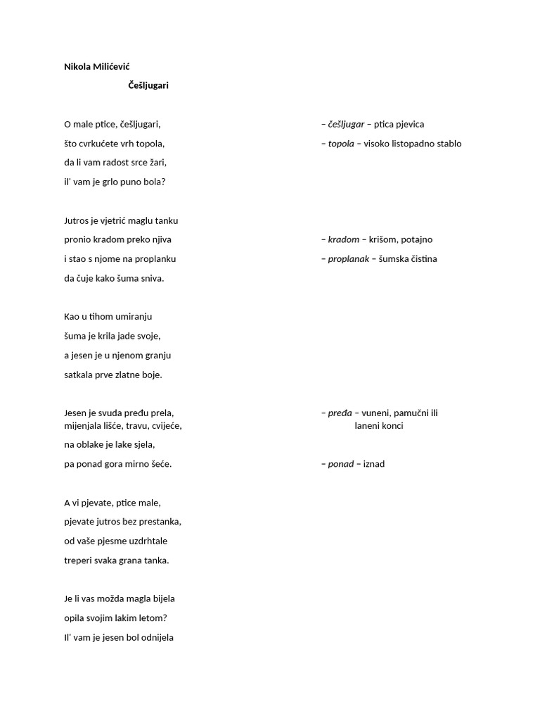 Lirika Zadaci Za Ponavljanje | PDF