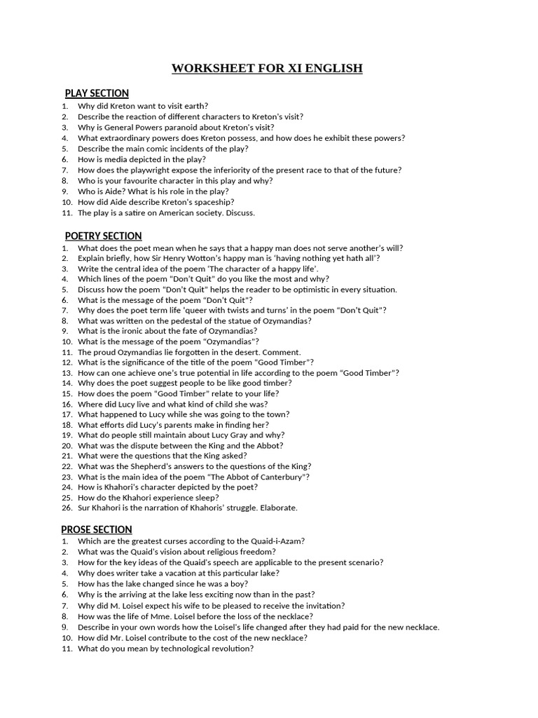 Xi Worksheet | PDF | Poetry