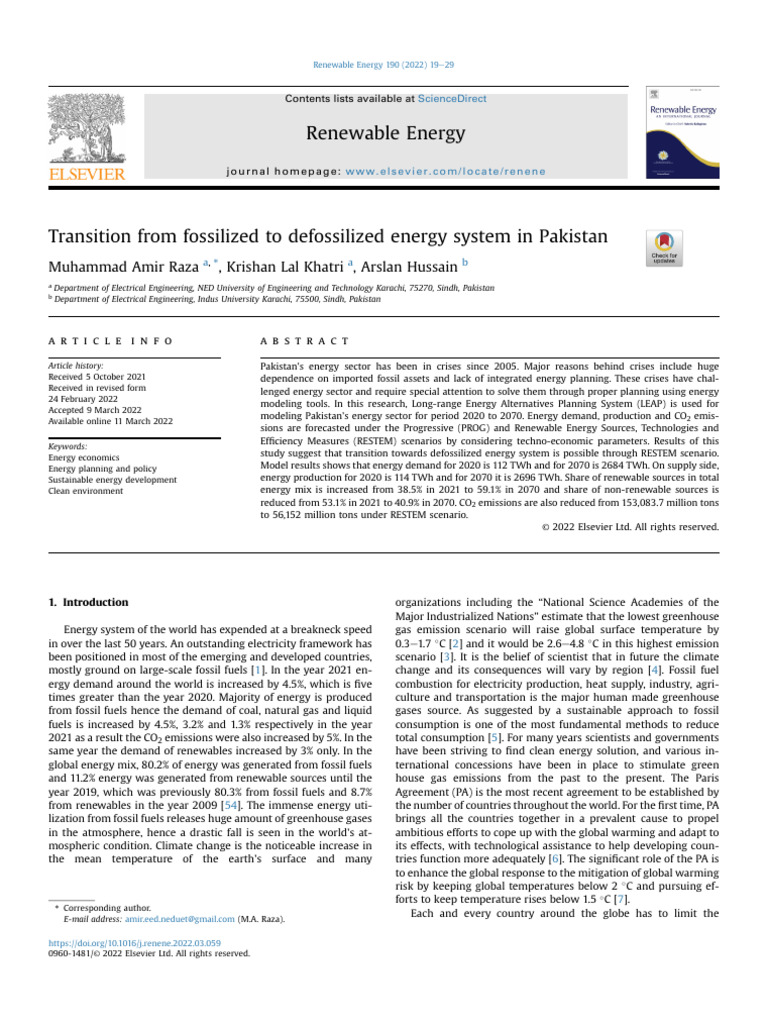 Renewable Energy: Muhammad Amir Raza, Krishan Lal Khatri, Arslan Hussain | PDF | Renewable ...