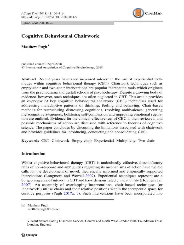 Cognitive Behaviour Chairwork Paper | PDF | Cognitive Behavioral ...