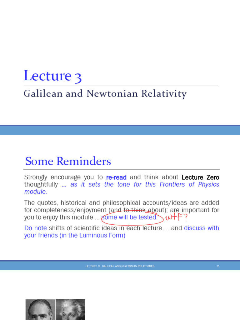 Lecture 3 Galilean & Newtonian RelativitiesS1 2022-2023 | PDF ...
