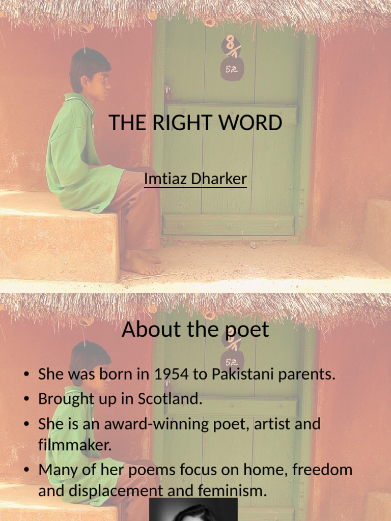 The Right Word: Imtiaz Dharker | PDF | Poetry