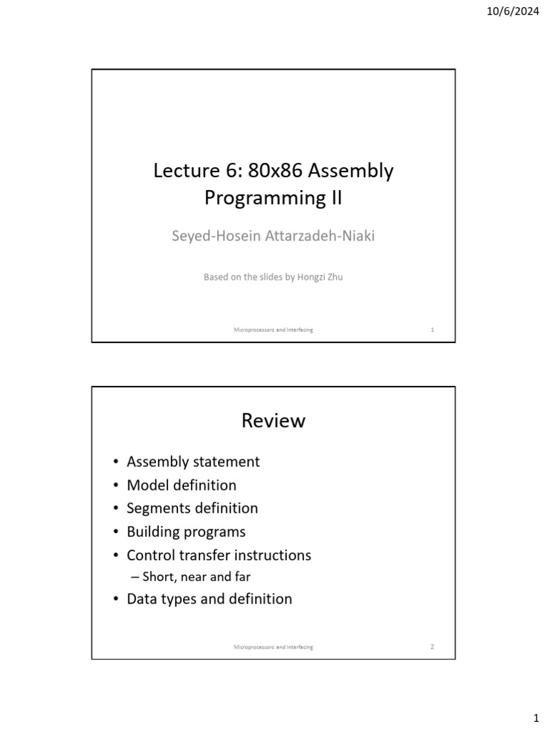 Lecture6 80x86 Assembly Programming Ii Pdf Binary Coded Decimal