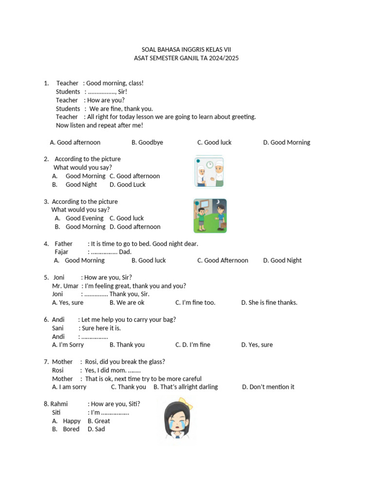 Soal Bahasa Inggris Kelas Vii - Asat | PDF