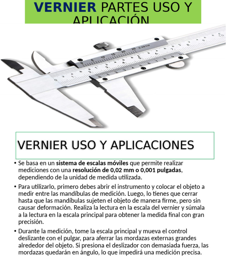 Vernier Partes Uso y Aplicación | PDF