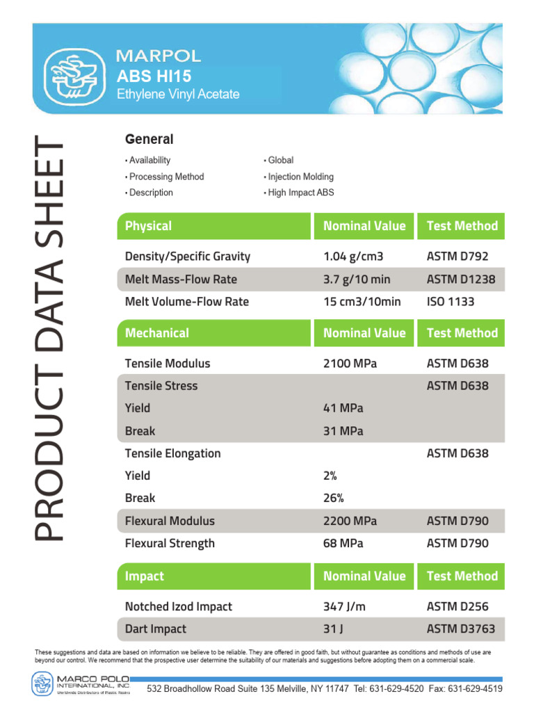 ABS HI15 Product Data Sheet | PDF | Yield (Engineering) | Ultimate ...