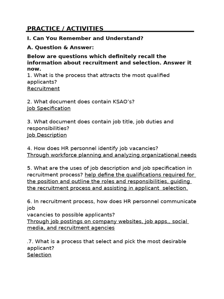 Lesson 3 - PRACTICE ACTIVITIES | PDF | Recruitment | Employee Relations
