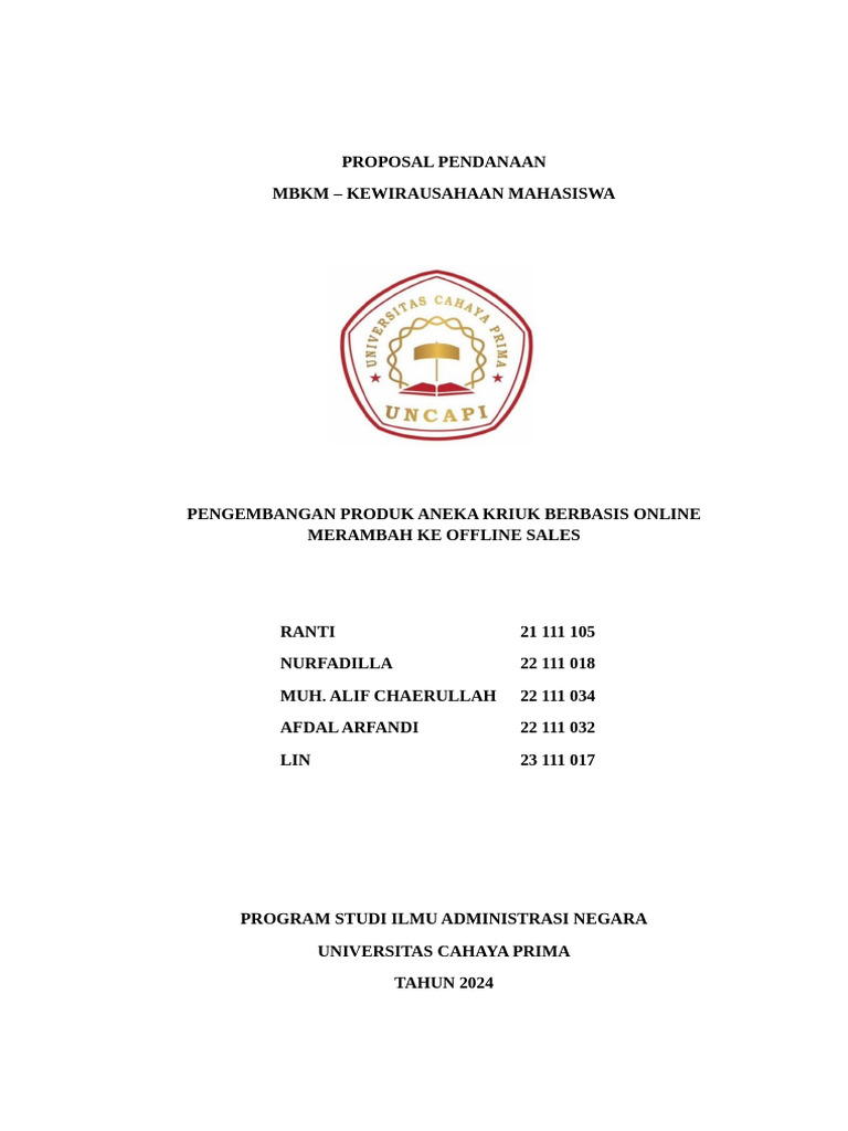 Proposal Pendanaan Wirausaha | PDF