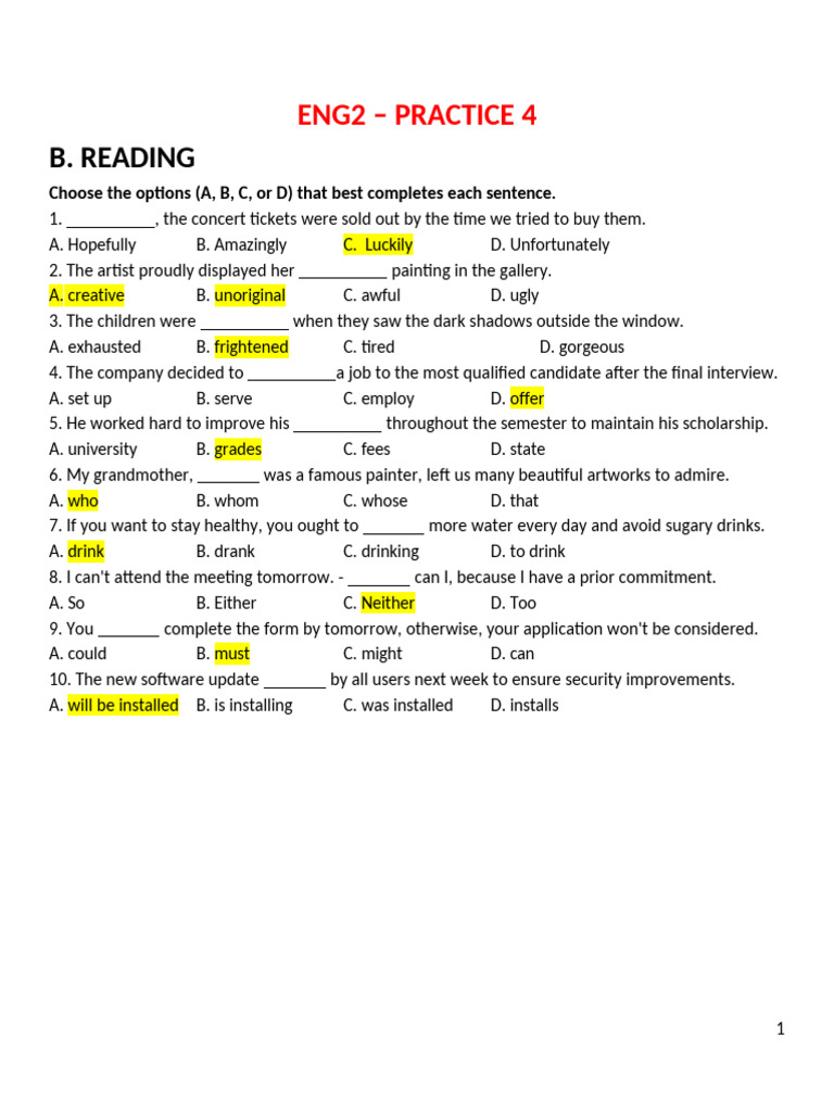 Eng2 - Practice 4 | PDF