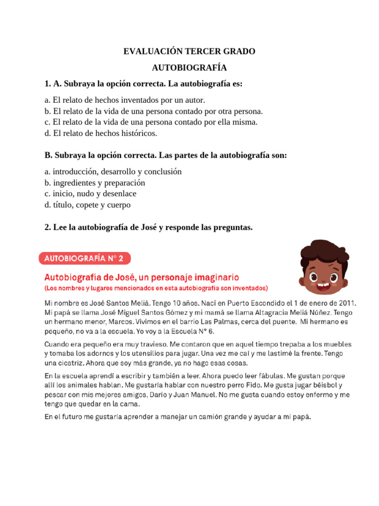 Actividades de Autobiografía para Niños | PDF