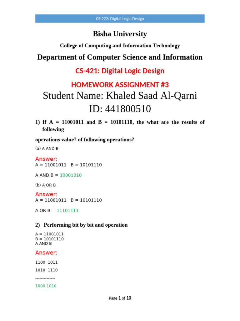 Assignment Khaled Saad Al-Qarni | PDF | Mathematical Logic | Logic Synthesis