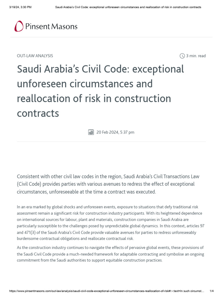Saudi Arabia's Civil Code - Exceptional Unforeseen Circumstances and ...