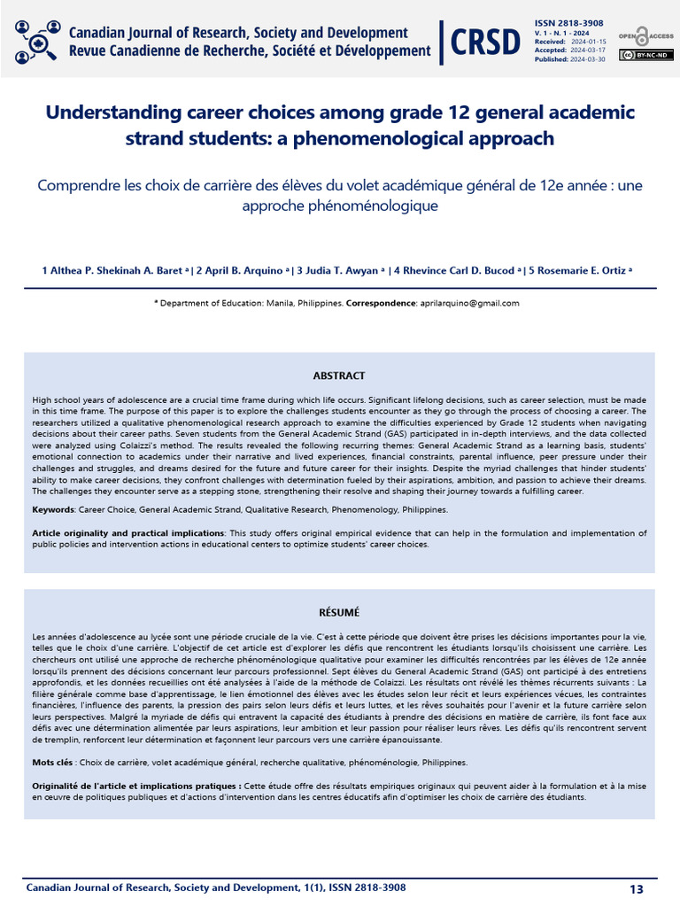 Understanding Career Choices Among Grade 12 General Academic Strand ...