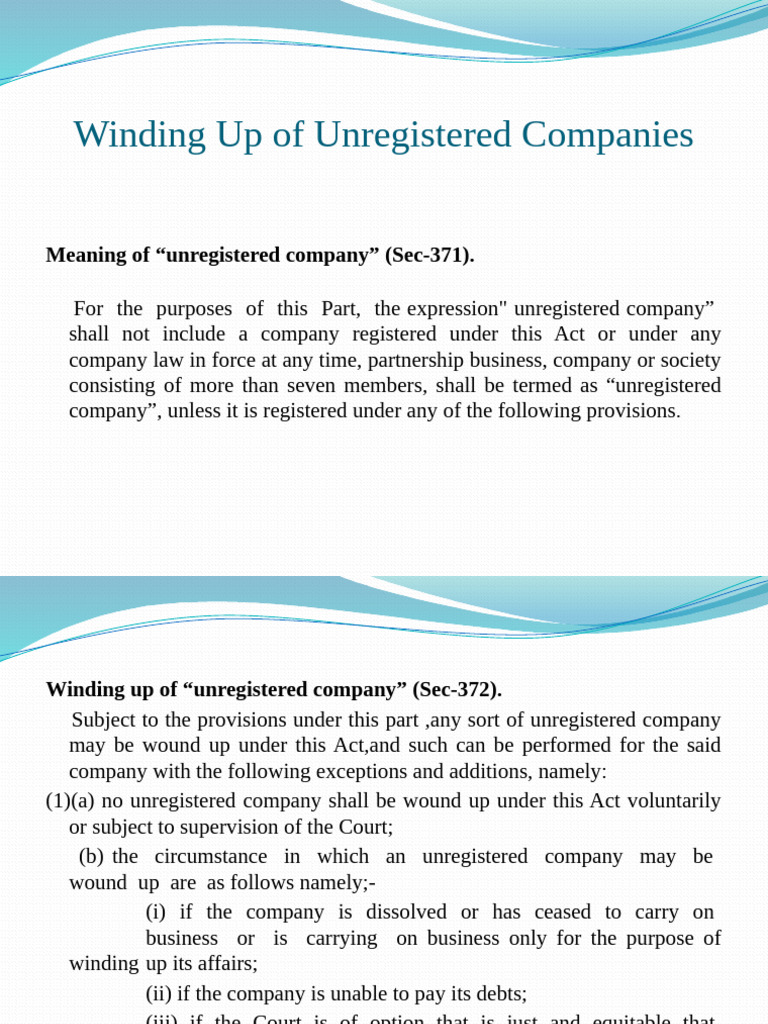 Winding Up of Unregistered Companies | PDF | Liquidation | Secondary ...