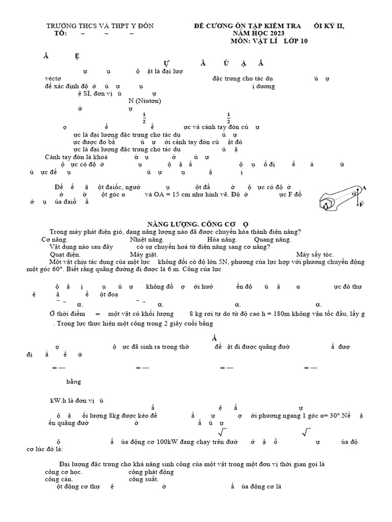 Đề Cương Lý 10 (CK2), 23-24 - HS | PDF