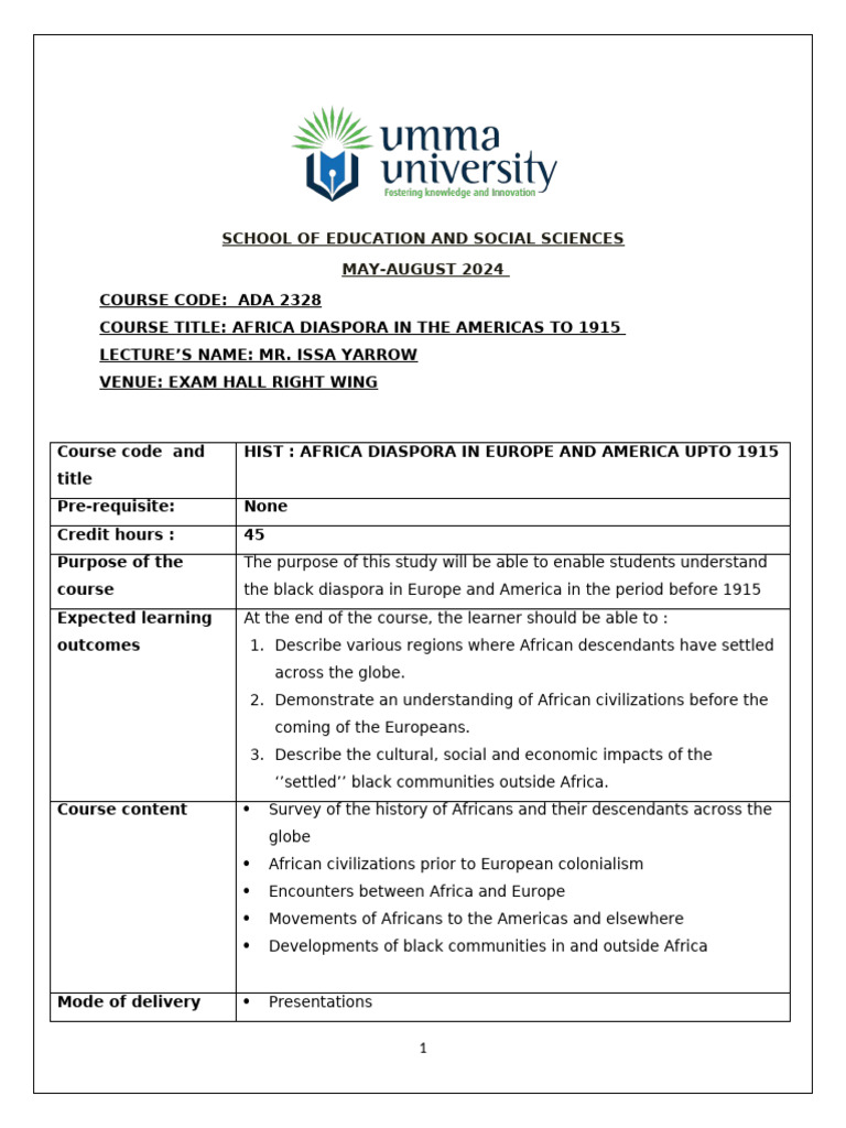 Hist 315 History African Diaspora Notes 111 | PDF | African Diaspora ...