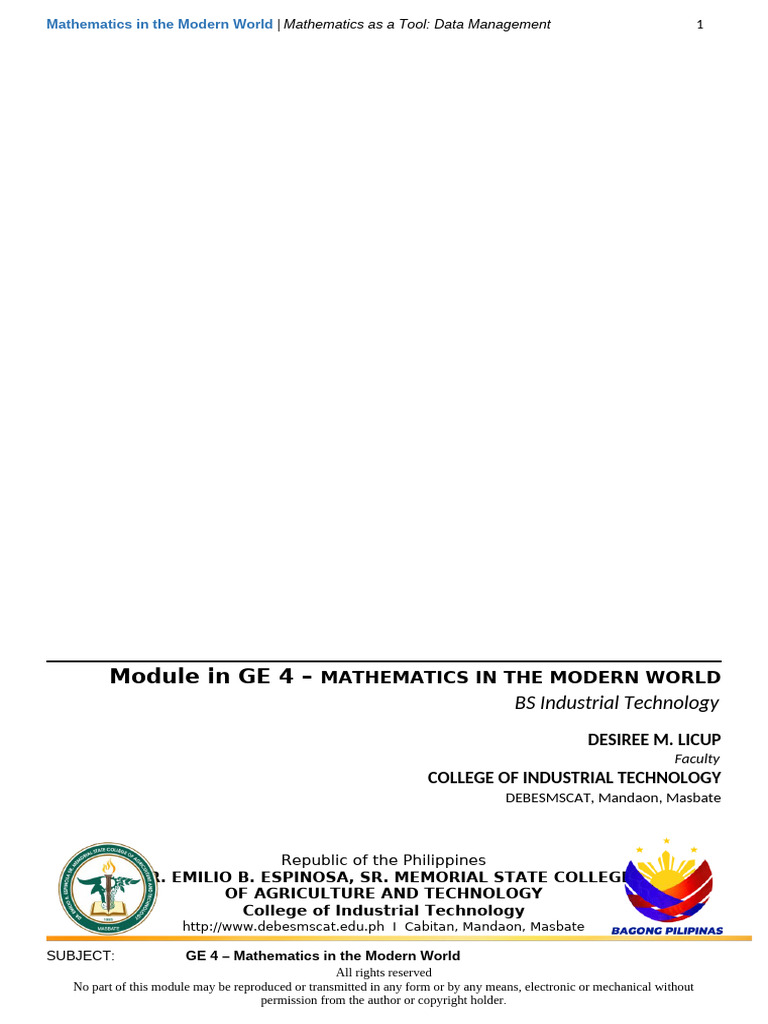 Module In Mathematics As A Tool Data Management Pdf Statistics