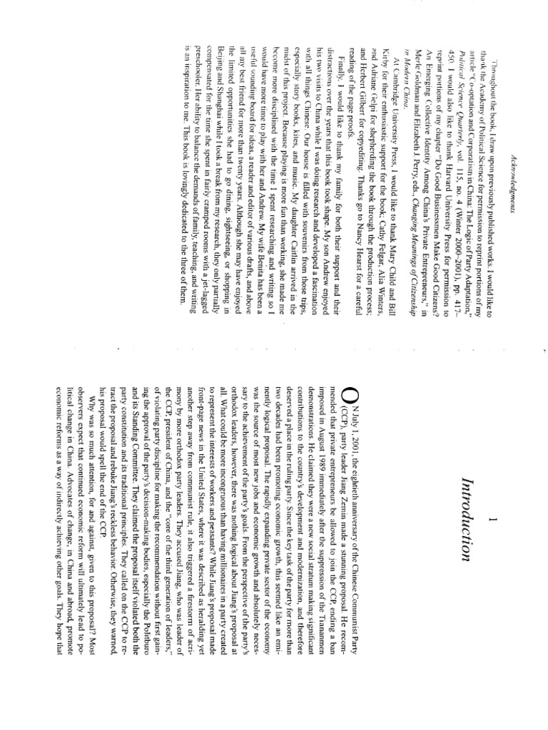 Dickson. 2003. Ch1. Red Capitalists in China | PDF