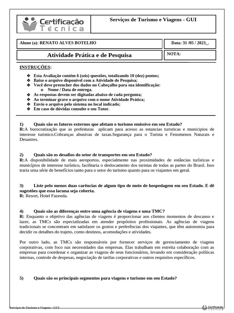 Atividade Prática - STVAP1 | PDF | Turismo | Análise SWOT