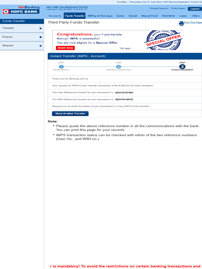 Welcome To HDFC Bank NetBanking 22 | PDF