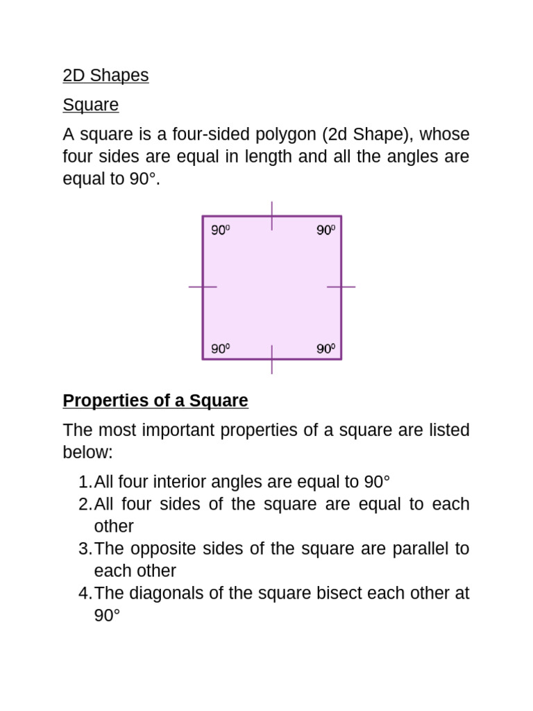 Properties and Area of a Square | PDF