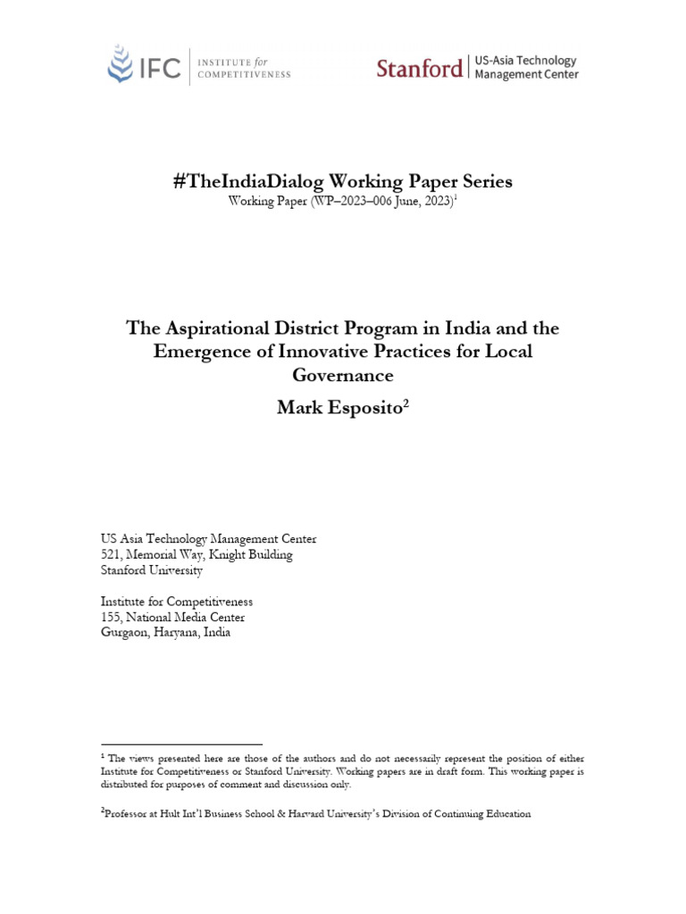 The Aspirational District Program in India & The Emergence of ...