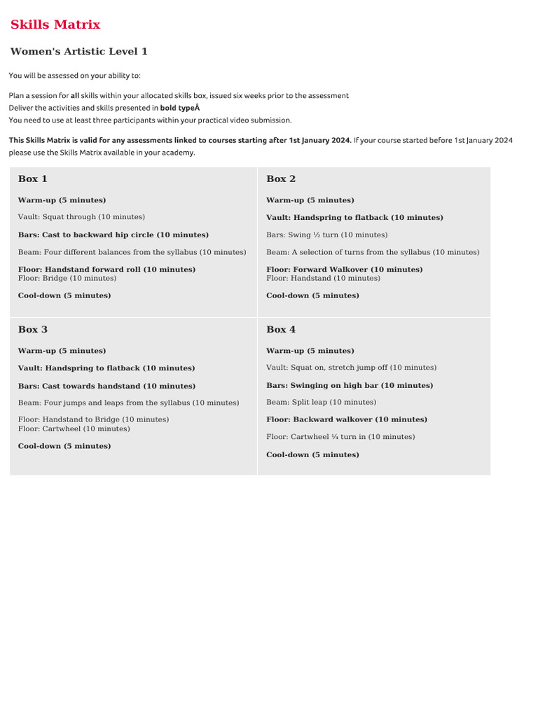 Womens Artistic Level 1 Skills Matrix | PDF | Foreign Language Studies ...