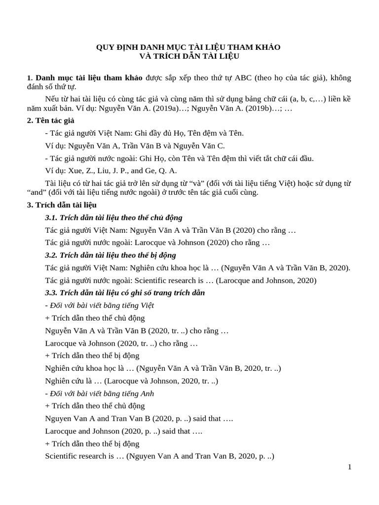 QUY DINH DANH MUC TAI LIEU THAM KHAO VA TRICH DAN (Chinh Thuc) - OTH-1 | PDF