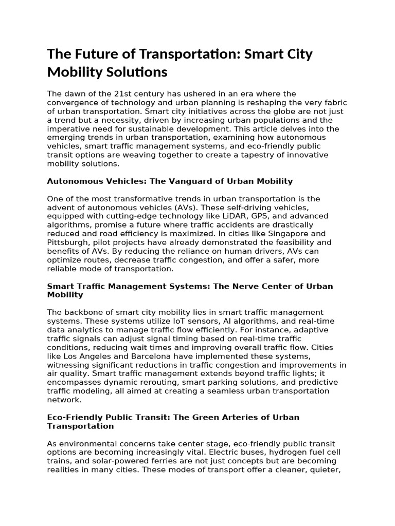 Smart City Mobility Solutions Explained | PDF | Transport | Public ...