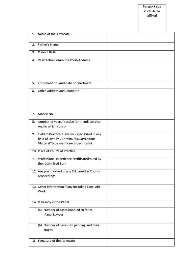 Legal Aid Panel Advocate Application Form | PDF
