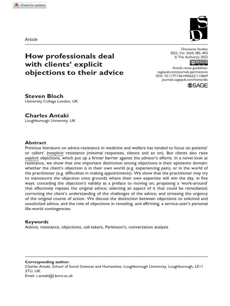 6 How Professionals Deal With Clients' Objection To Their Advice | PDF ...