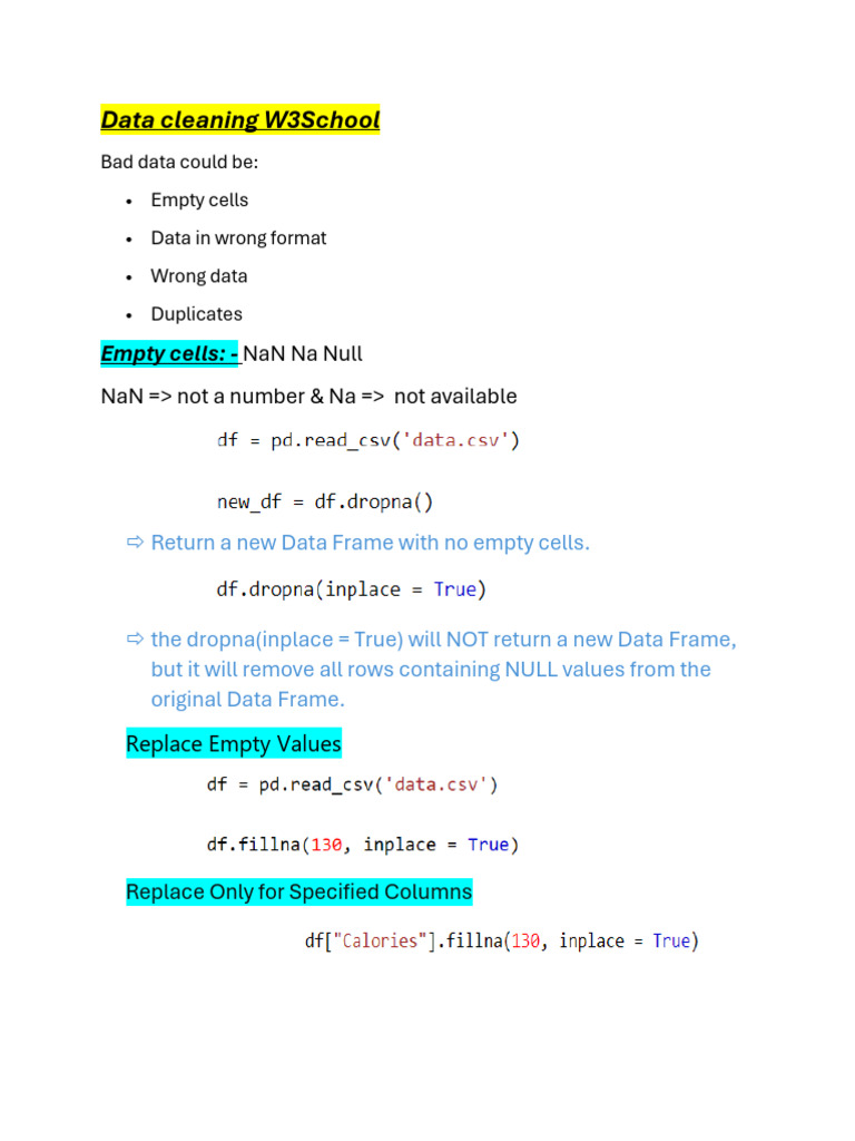 Data Cleaning W3School | PDF