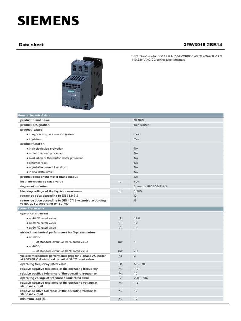 3RW30182BB14 Datasheet en | PDF | Alternating Current | Voltage