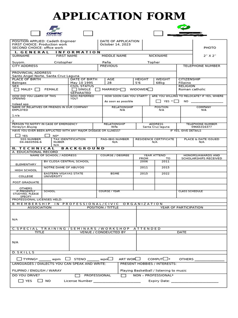 Application Form 2022 | PDF