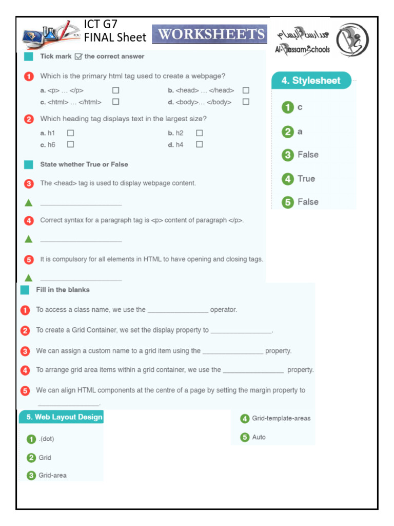 Work Sheet G7 FINAL EXAM | PDF | Games & Activities | Computers
