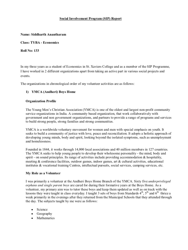 SIP Project Report | PDF | Ymca | Non Governmental Organization