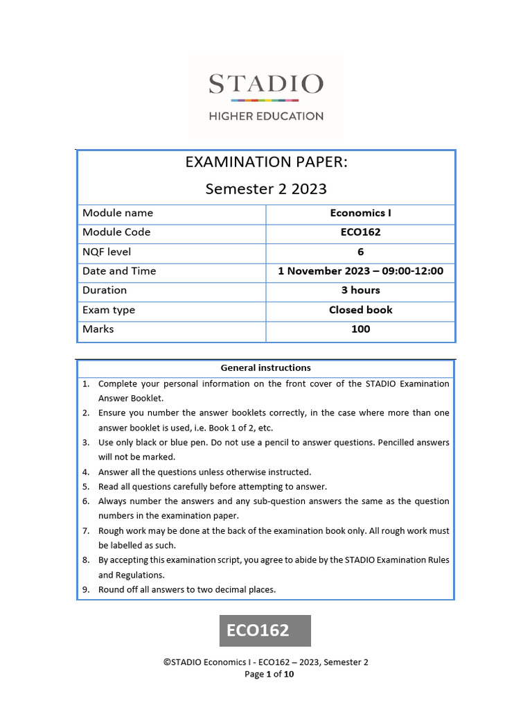 ECO162 Economics Exam Paper 2023 | PDF | Demand | Market (Economics)