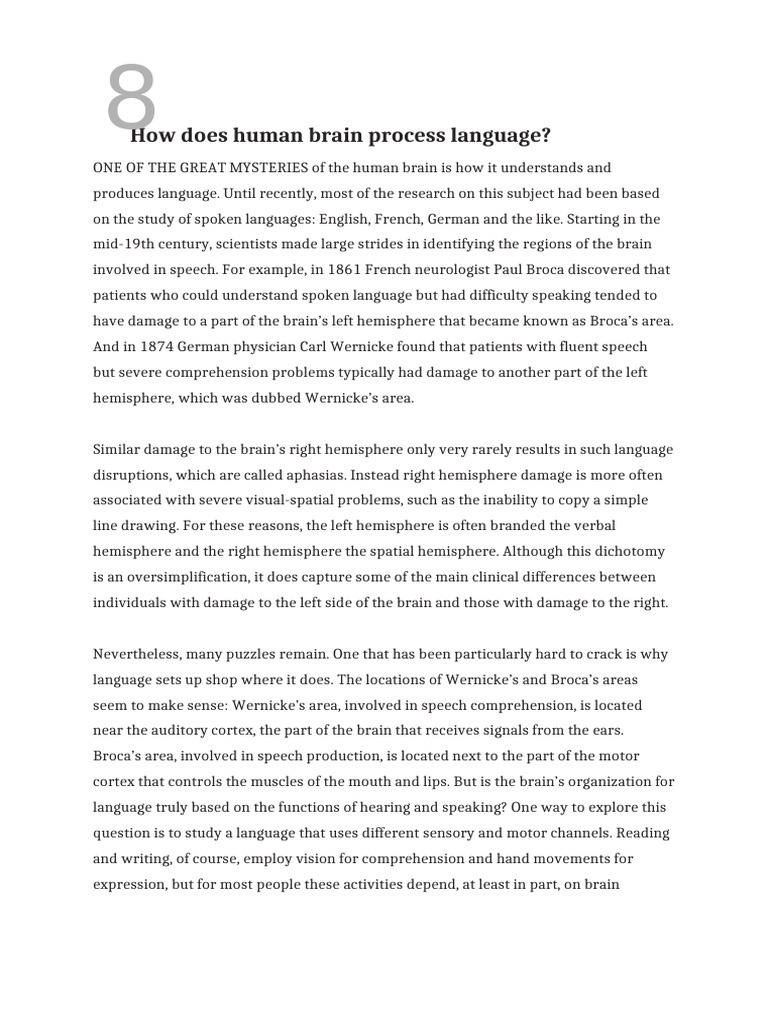 How Does Human Brain Process Language? | PDF | Sign Language ...