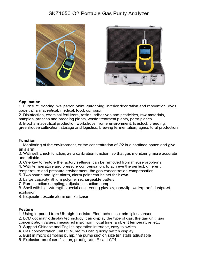R290 Gas Detector: O2 Analyzer Specs | PDF | Sensor