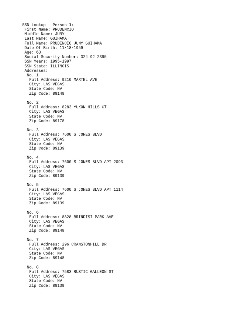 SSN Lookup for Prudencio Guihama | PDF