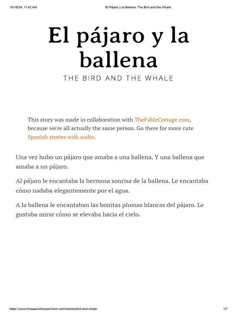 El Pájaro y La Ballena - The Bird and The Whale | PDF