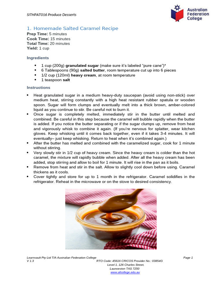 SITHPAT016 Produce Desserts Recipe V - 1.3 | PDF | Custard | Foods