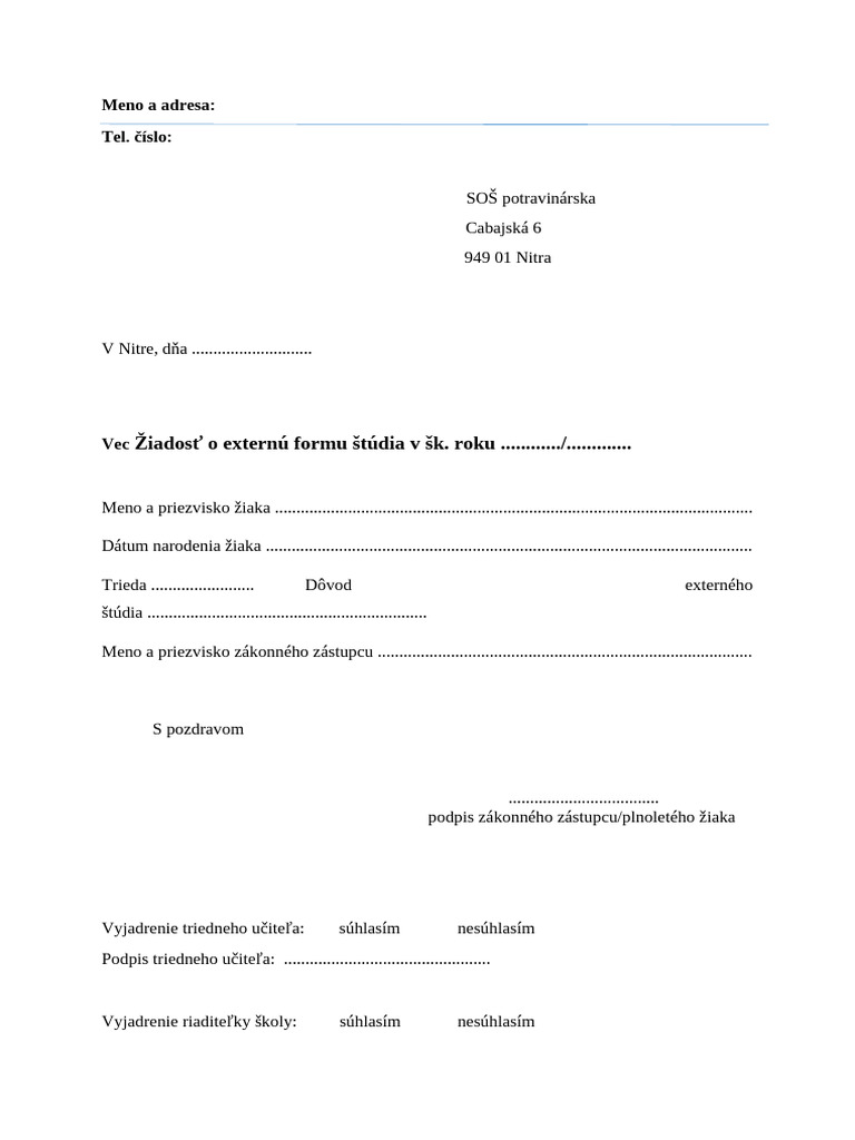 Ziadost o Externu Formu Studia | PDF