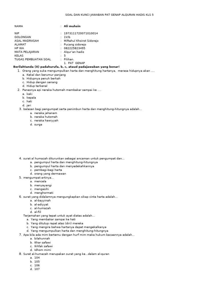 Kisi Am Al-Quran Hadits Mi Sidorejo | PDF