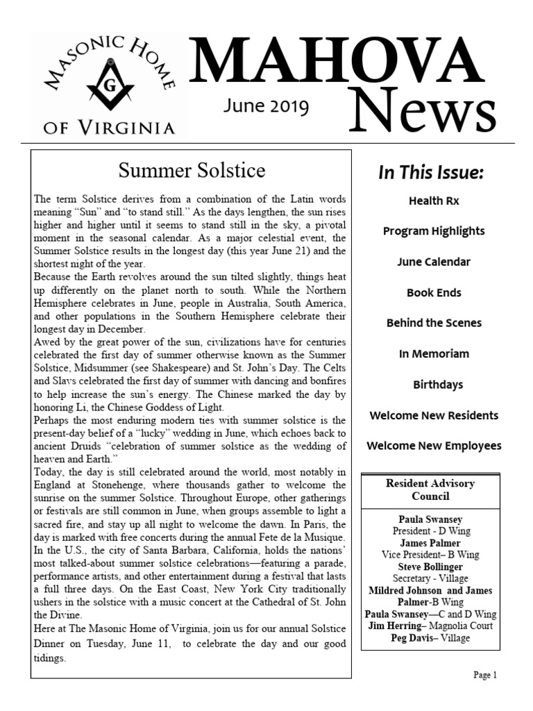June 2019 Masonic Home Newsletter | PDF