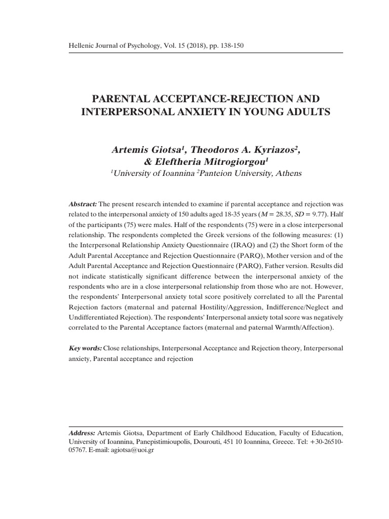 Parental Acceptance Rejection and Interp | PDF | Psychology ...