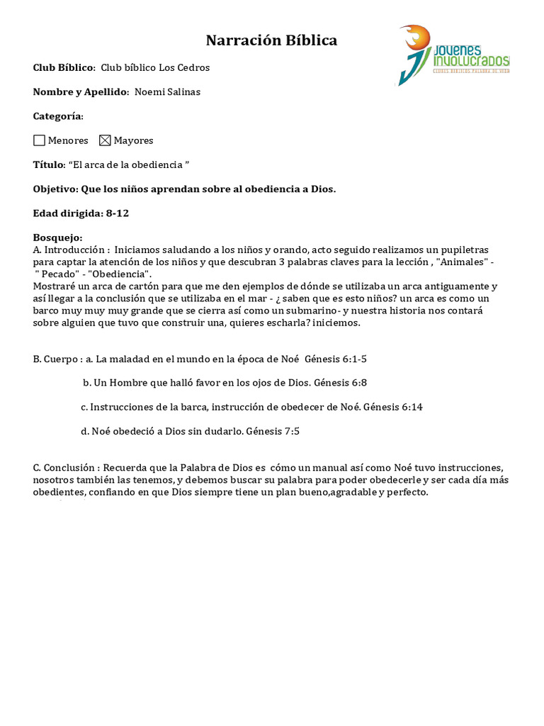 Bosquejo Narración Biblíca Noemi Salinas CB Cedros | PDF