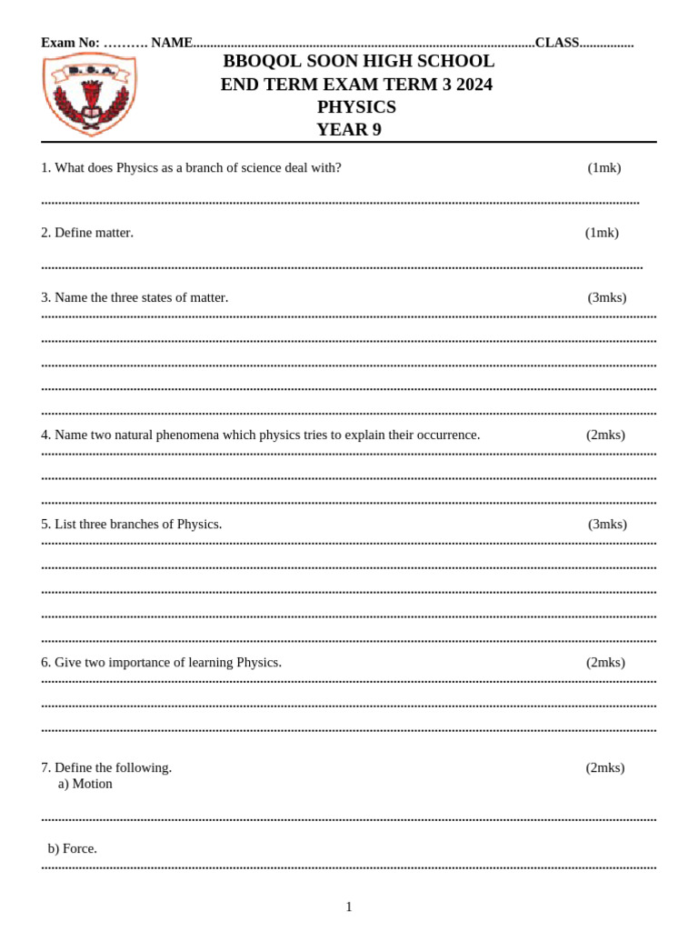 Physics Year 9 Term 3 2024 | PDF | Speed | Quantity