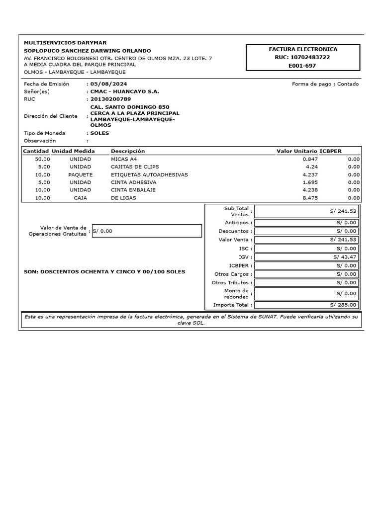 Factura E001 - 697 | PDF | Tecnología bancaria | Pagos