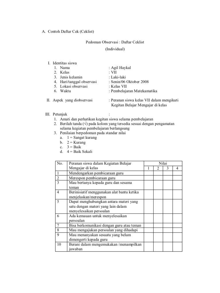Contoh Daftar Cek | PDF | Karier & Perkembangan
